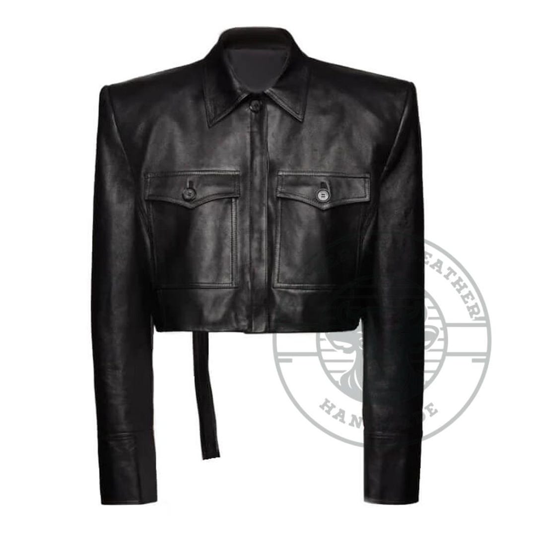 Women Black Short Style Genuine Cow Hide Leather Jacket | Button Style ...