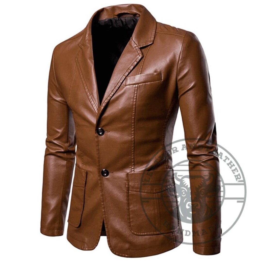 New Handcrafted Brown Color Genuine Leather Blazer for Men's | Classic ...