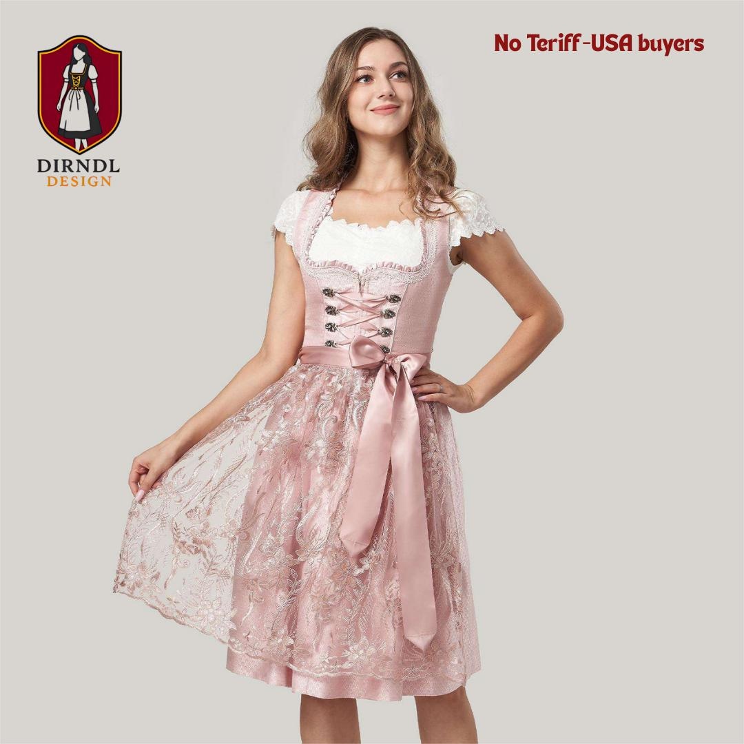 Elegant Pink Dirndl Dress With Apron | Traditional Bavarian Oktoberfest ...