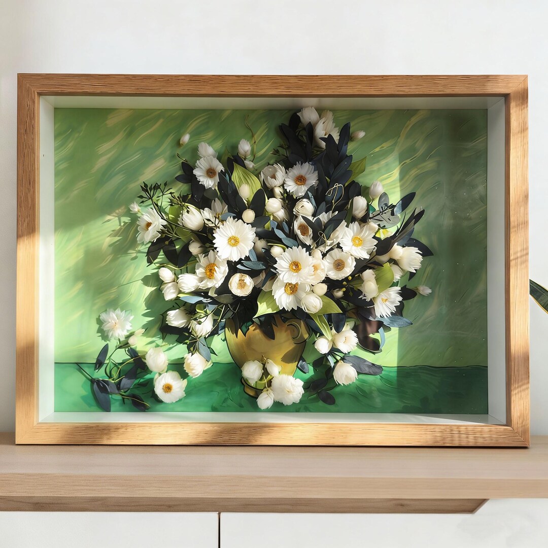 Custom Van Gogh Daisy Preserved Flower Frame, Handmade Floral Wall Art ...