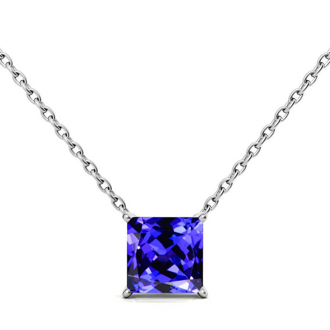 Natural Princess Cut Tanzanite Necklace – Elegant Blue Gemstone ...