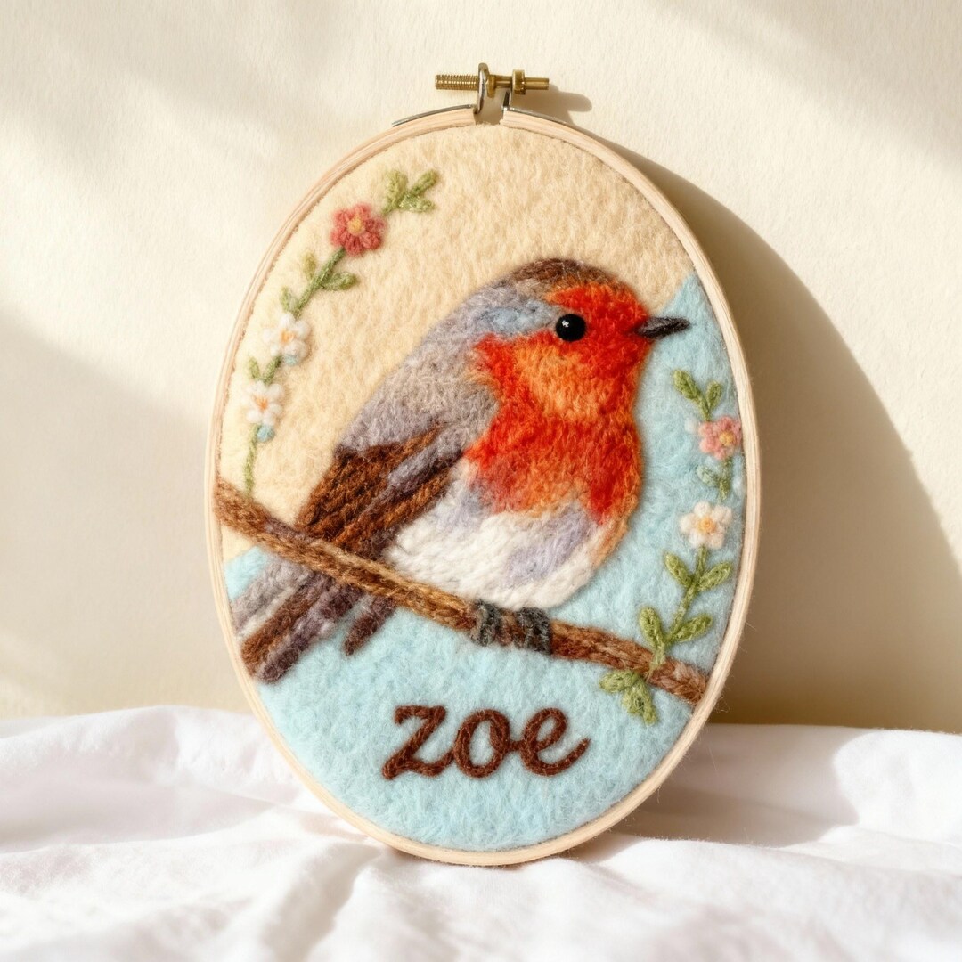 Handmade Needle Felt Bird Embroidery Hoop, Animal Decor, Bird Portrait ...
