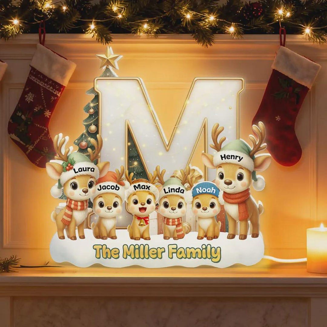 Personalized Family Initial Light Box, Reindeer Christmas Decoration - Etsy