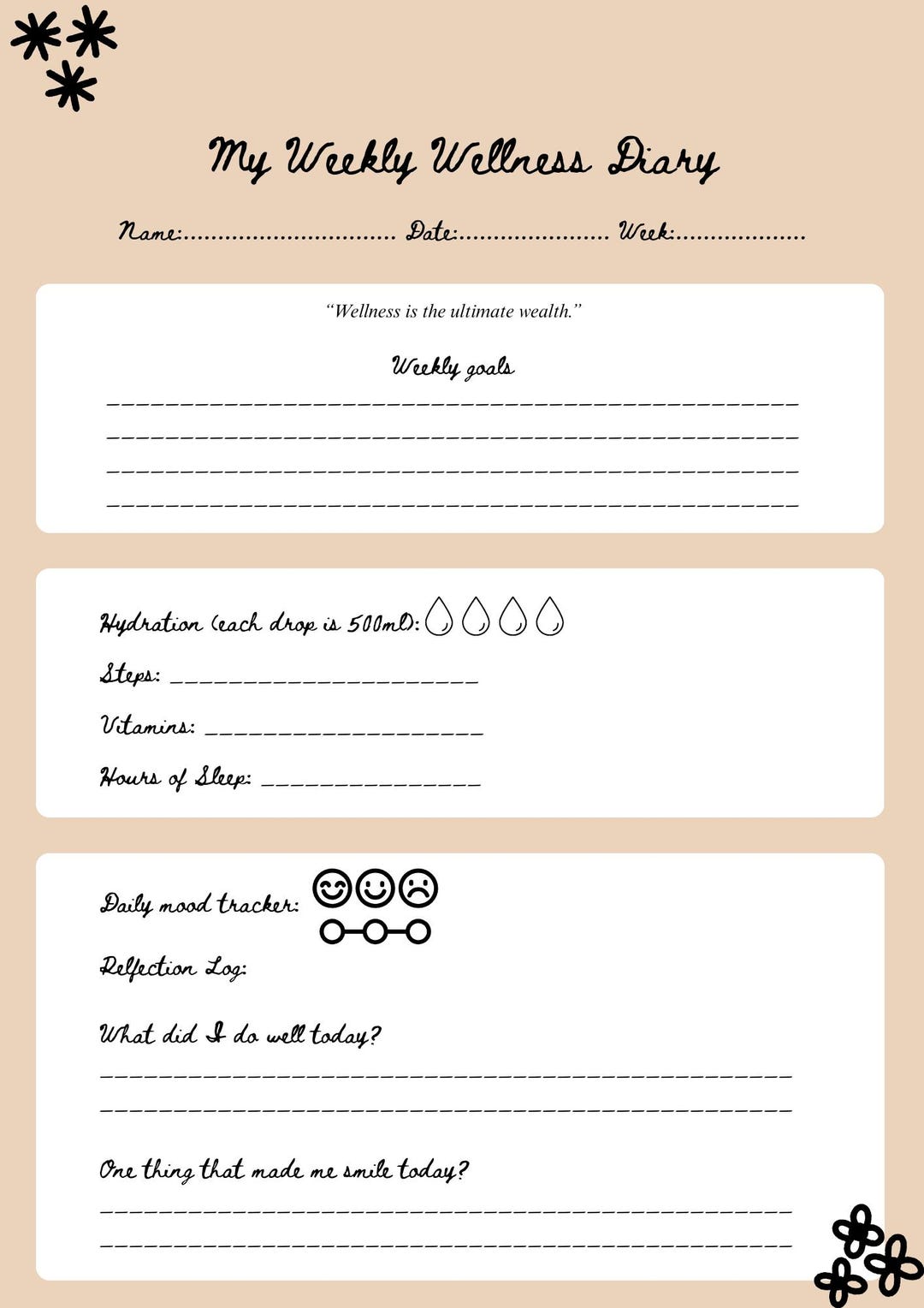 Printable Wellness Diary - Etsy