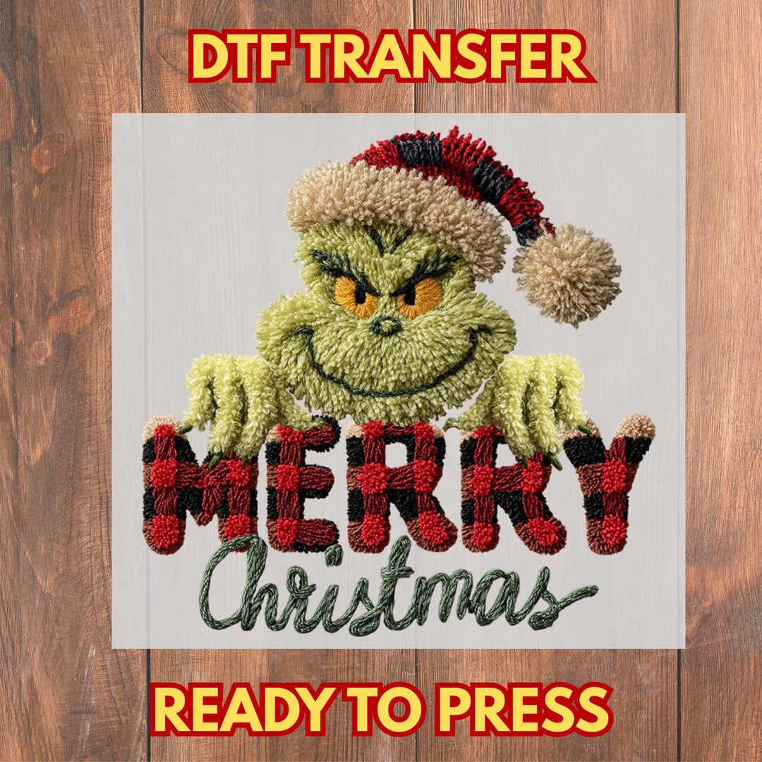 Grinch Merry Christmas DTF Transfer, Ready to Press Fluffy Grinch Puffy ...