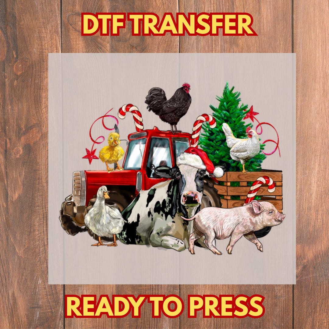Farm Animals Christmas DTF Transfer, Ready to Press Cow Pig Chicken ...