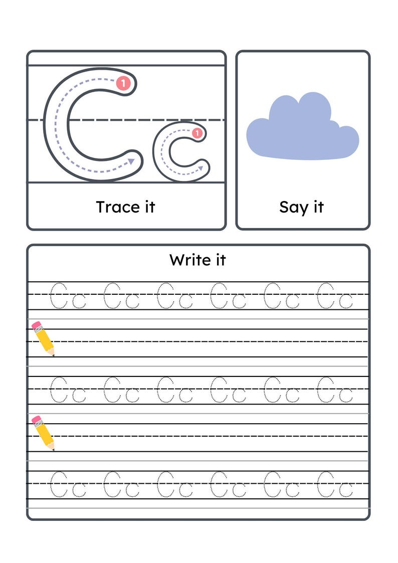 Printable Alphabet Learn to Write Practice Worksheet for Kids, Write ...