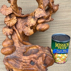 Large Hand Carved Burl Wood SCULPTURE Art Tree Root Trunk FLORAL Nuts ...