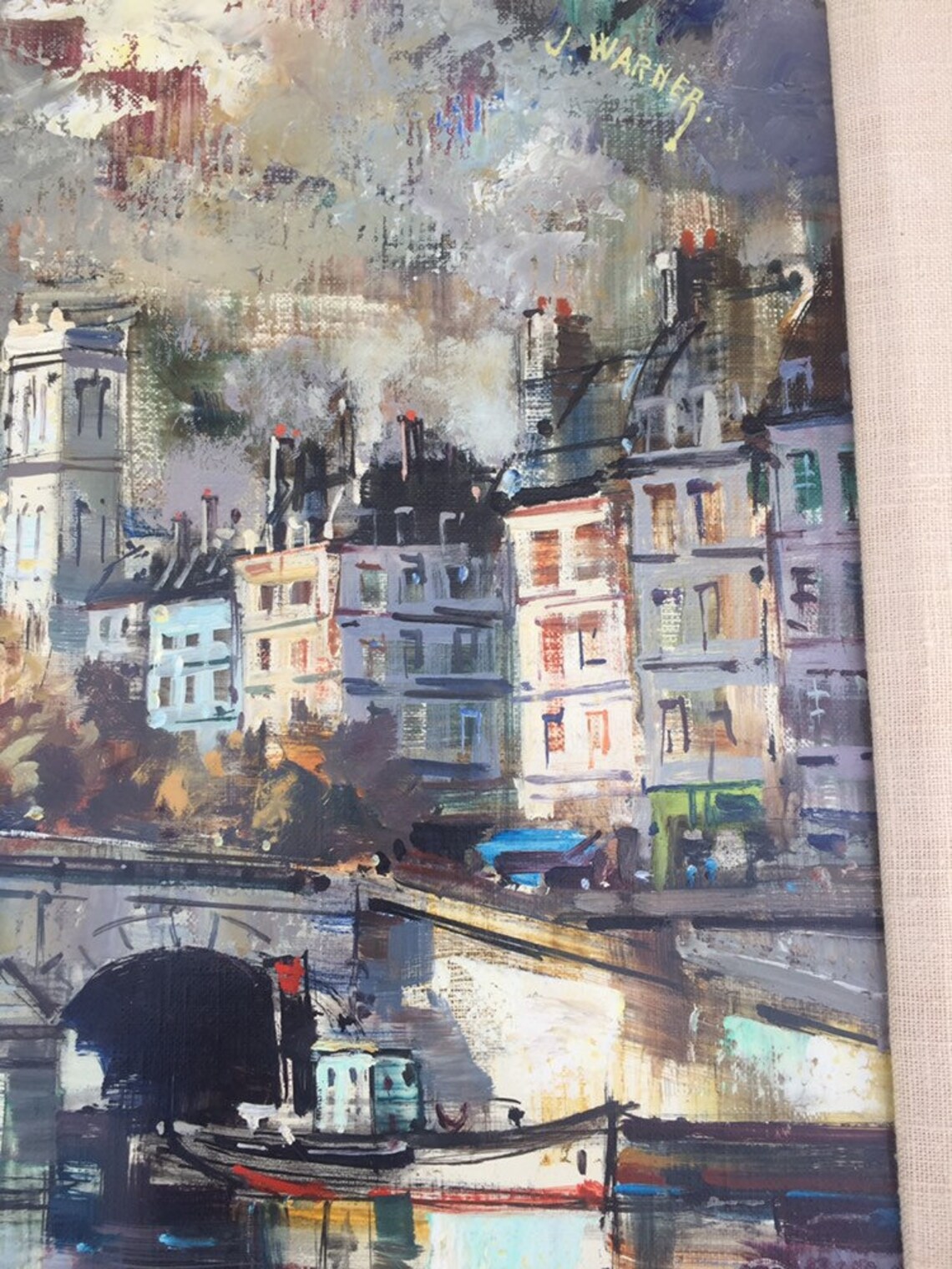 Fine Vintage J WARNER ORIGINAL Oil Painting Expressionist Paris Bridge ...