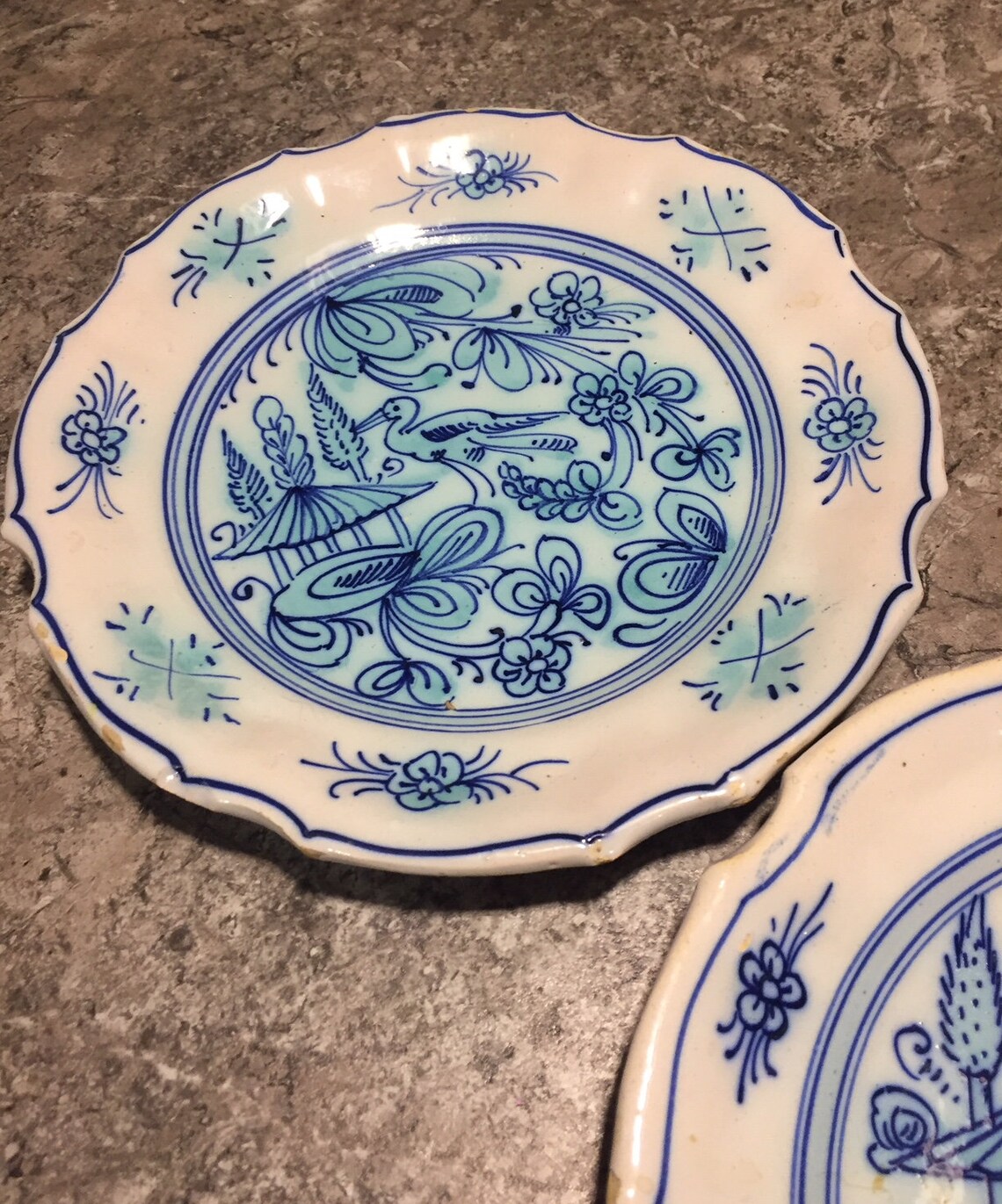5 Vintage Italian Pottery Plates Birds FT Mark White Blue | Etsy