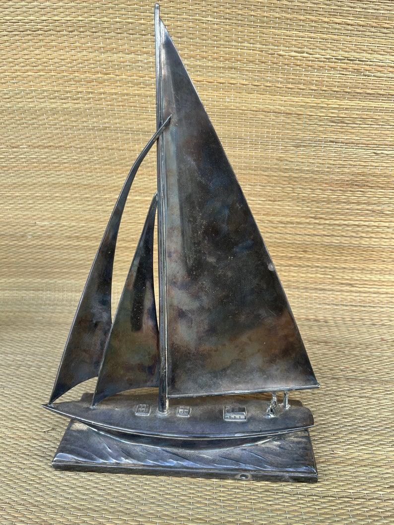 Large 12” Vintage Silver Plated Scale Model Sailboat Ship JB 448 Art ...