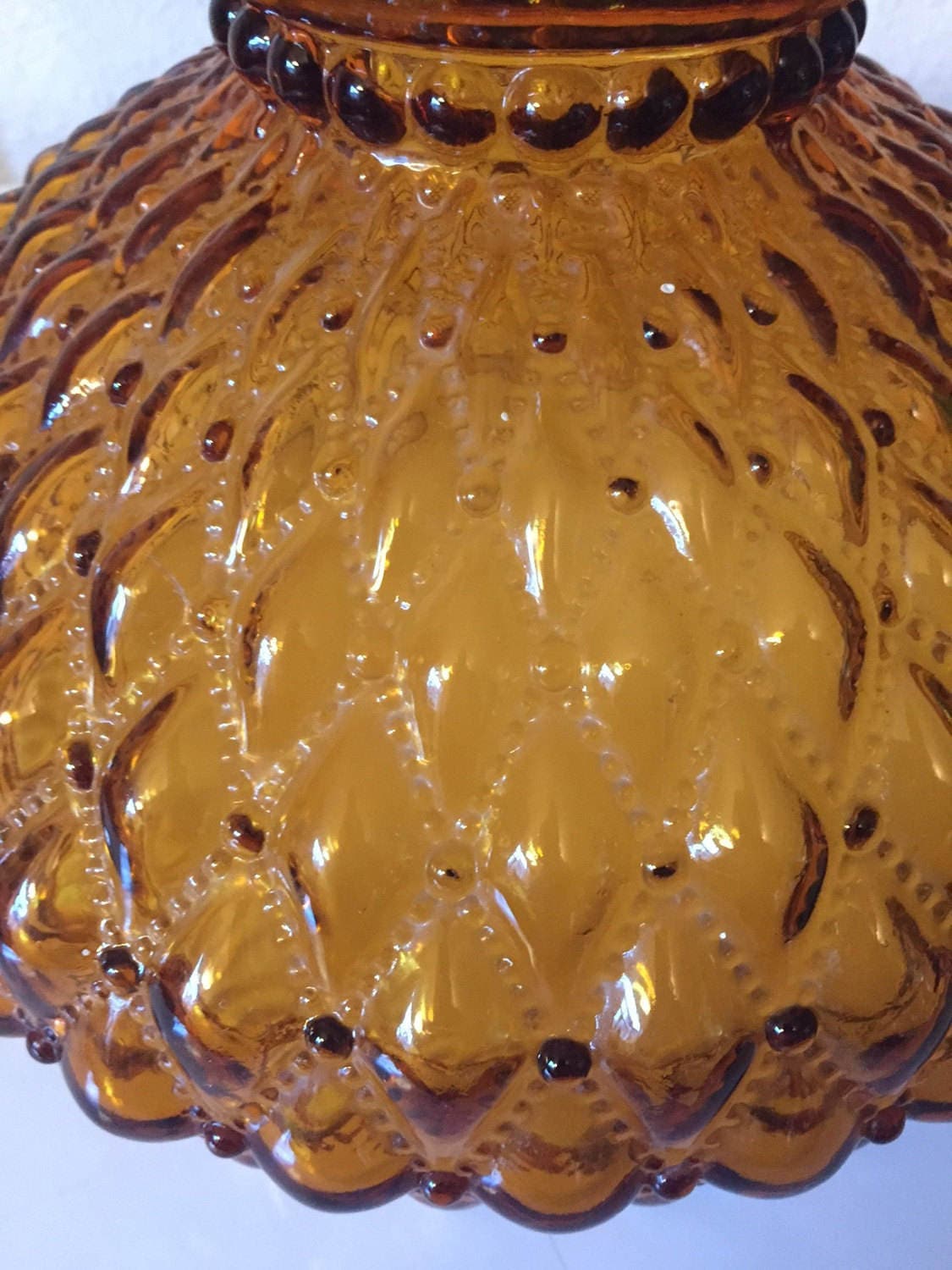 Antique AMBER Glass Lamp Shade Quilted Diamond Student Lamp Desk Light ...