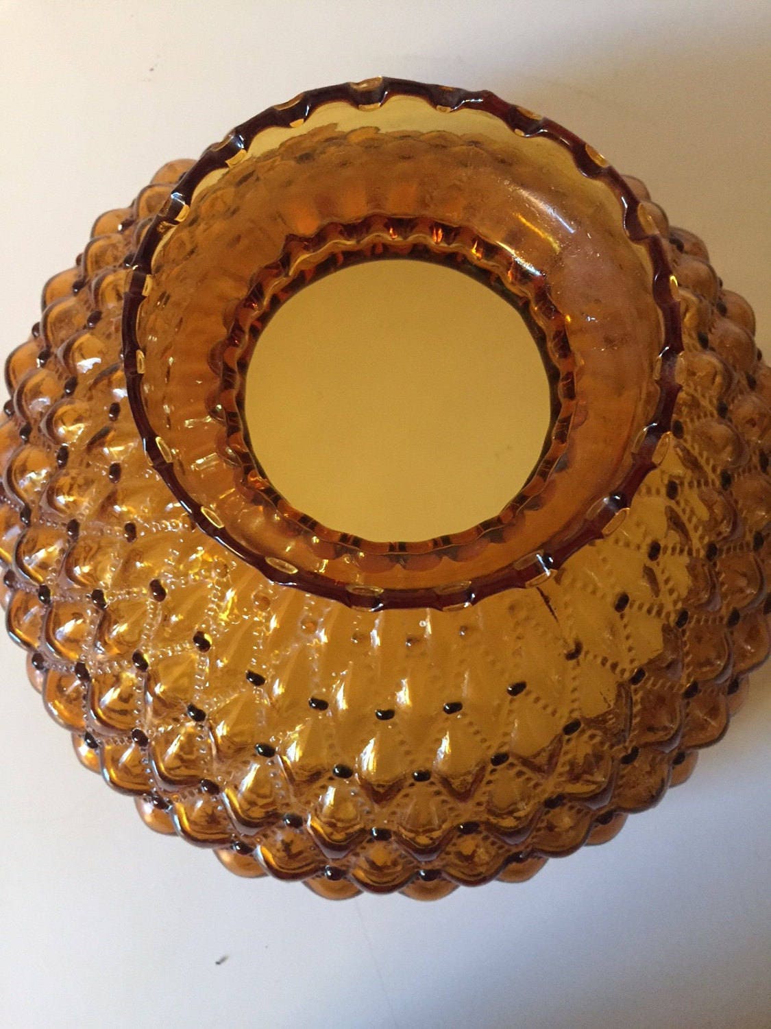 Antique AMBER Glass Lamp Shade Quilted Diamond Student Lamp Desk Light ...