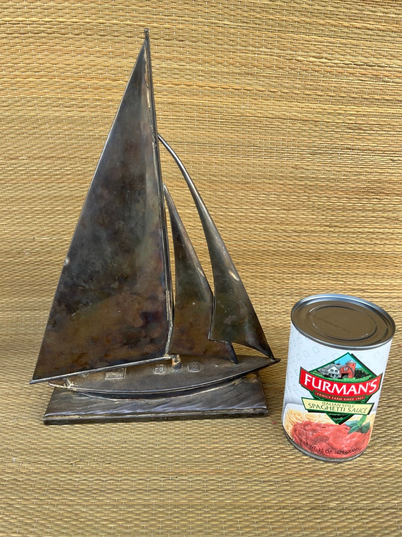 Large 12” Vintage Silver Plated Scale Model Sailboat Ship JB 448 Art ...
