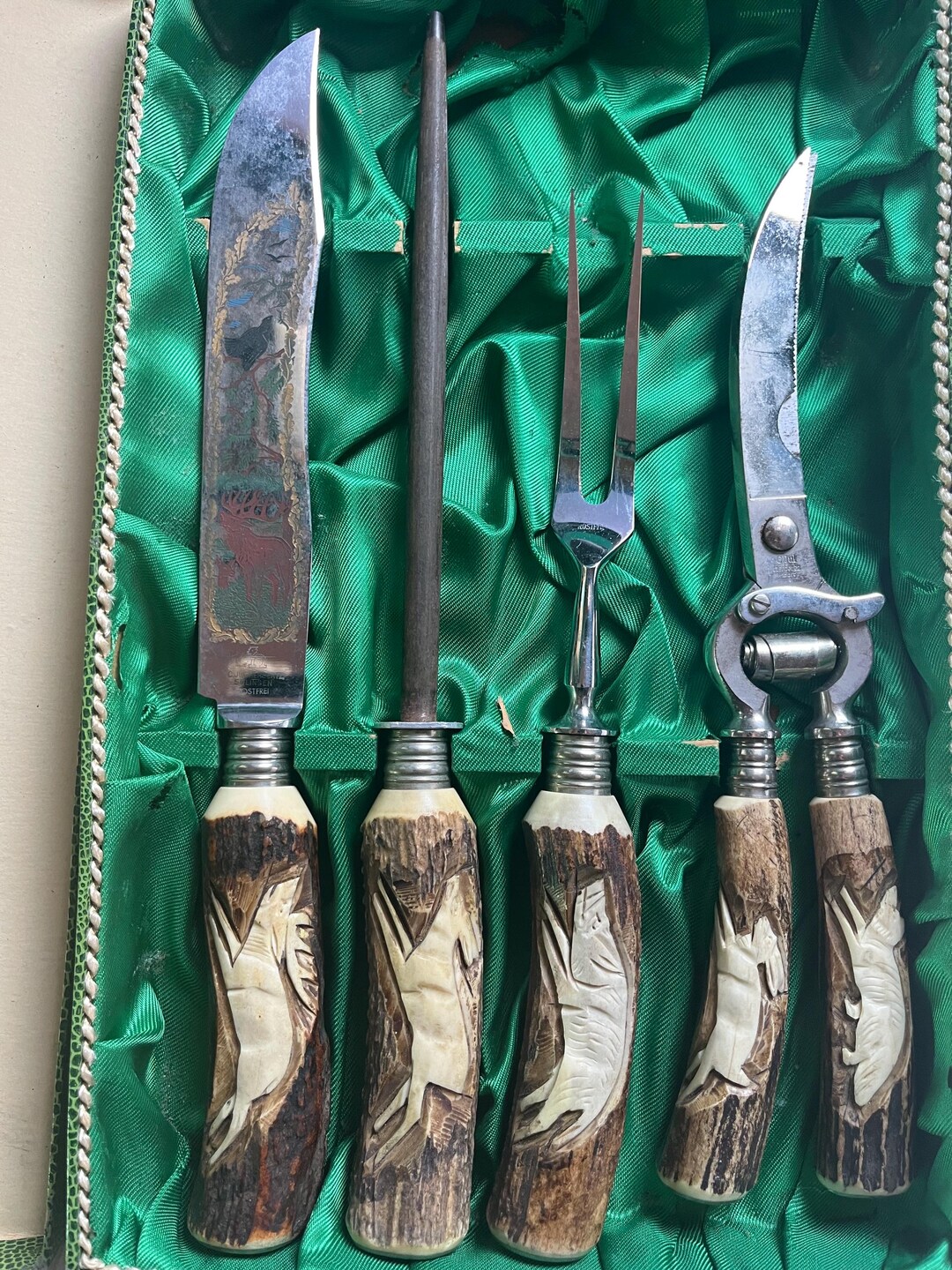 C. Jul Herbertz Solingen Rostfrei 4 Piece Stag Handle Carving Set in ...