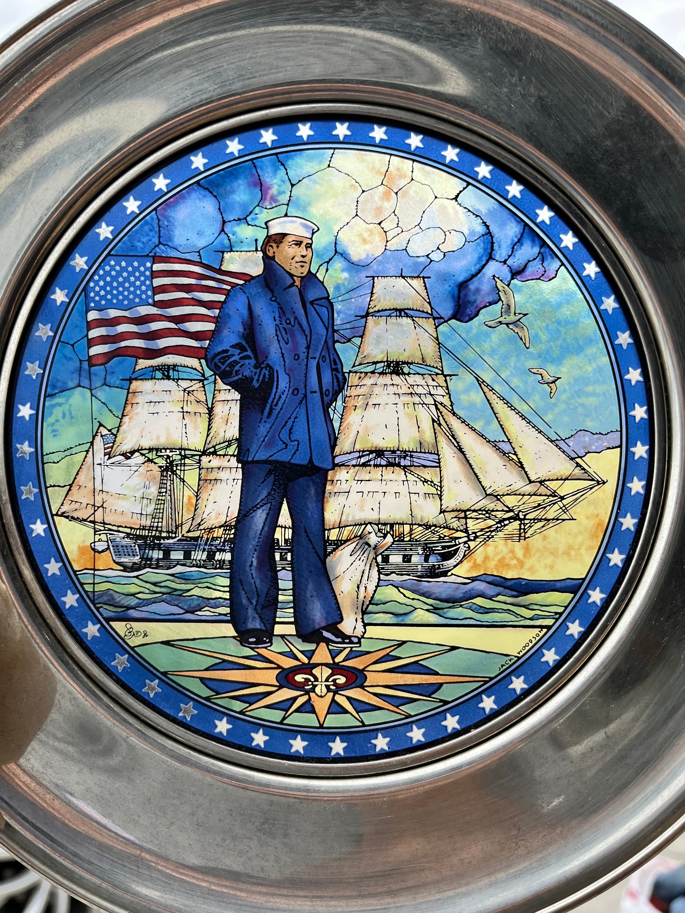 US Navy Memorial Stained Glass Plate the Lone Sailor Original Box - Etsy