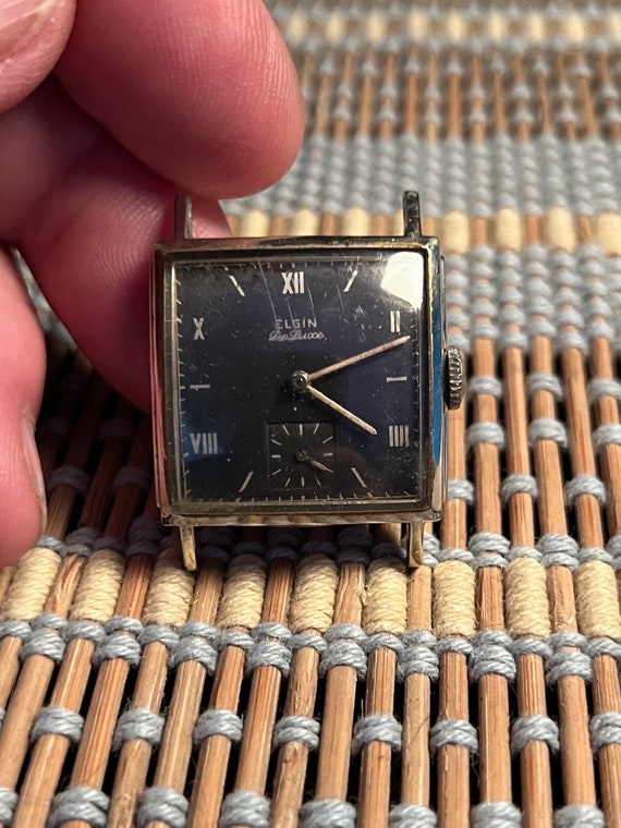 Vintage Men's ELGIN DELUXE WATCH 17 Jewel Black Face … - Gem