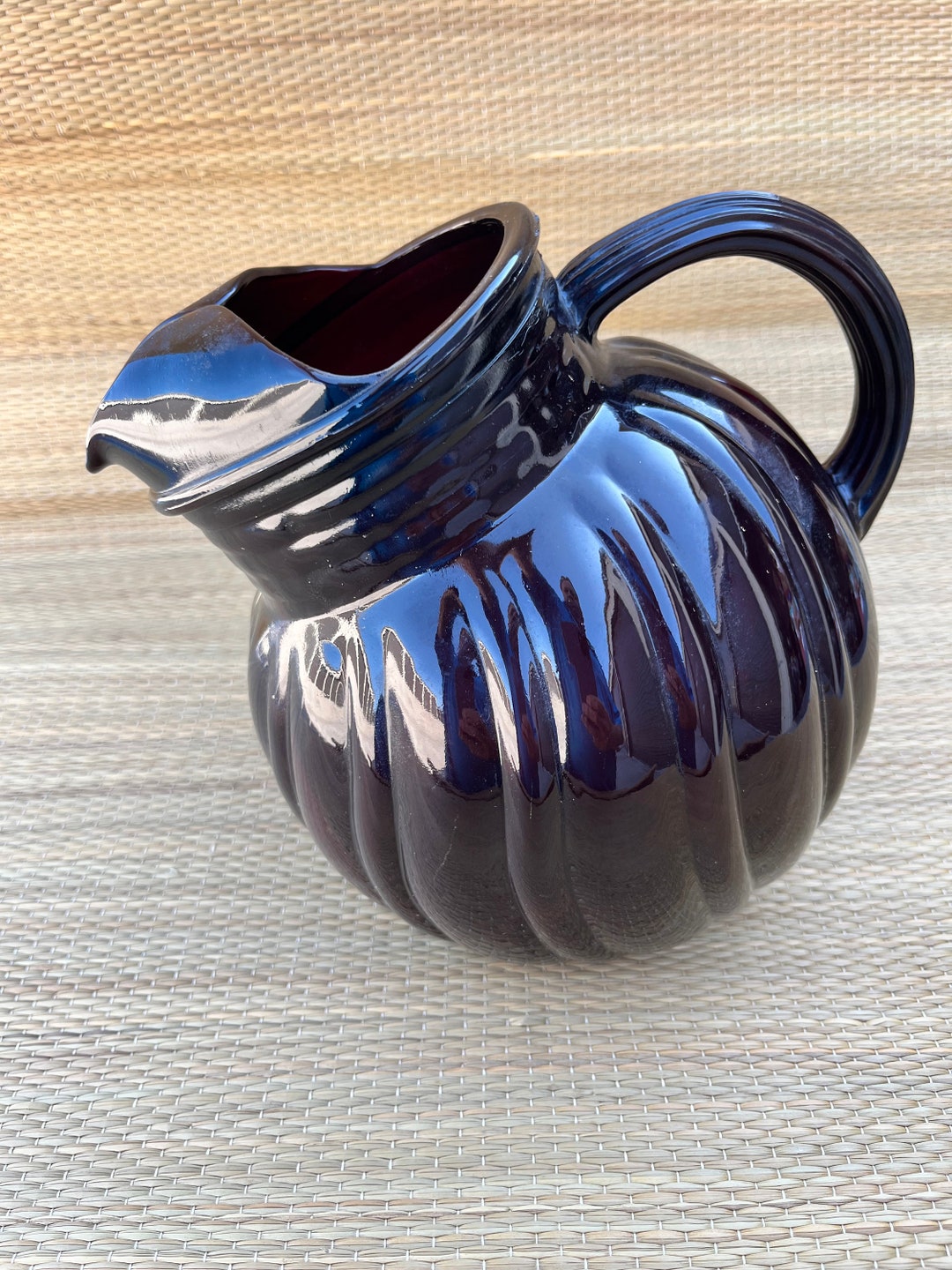 ANCHOR HOCKING Royal Ruby Ball Pitcher Tilted Swirl Glass Red - Etsy