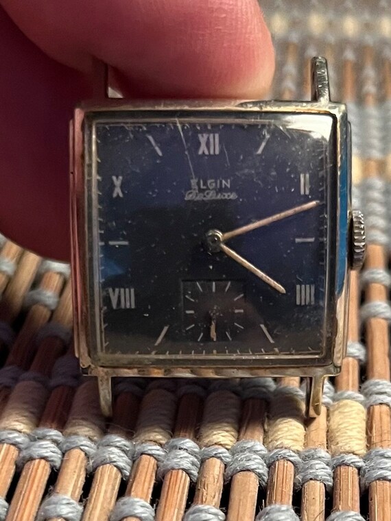 Vintage Men's ELGIN DELUXE WATCH 17 Jewel Black Face … - Gem
