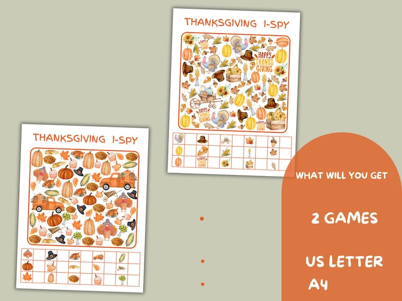 Thanksgiving I Spy Game Printable | Kids Autumn Activity (instant ...