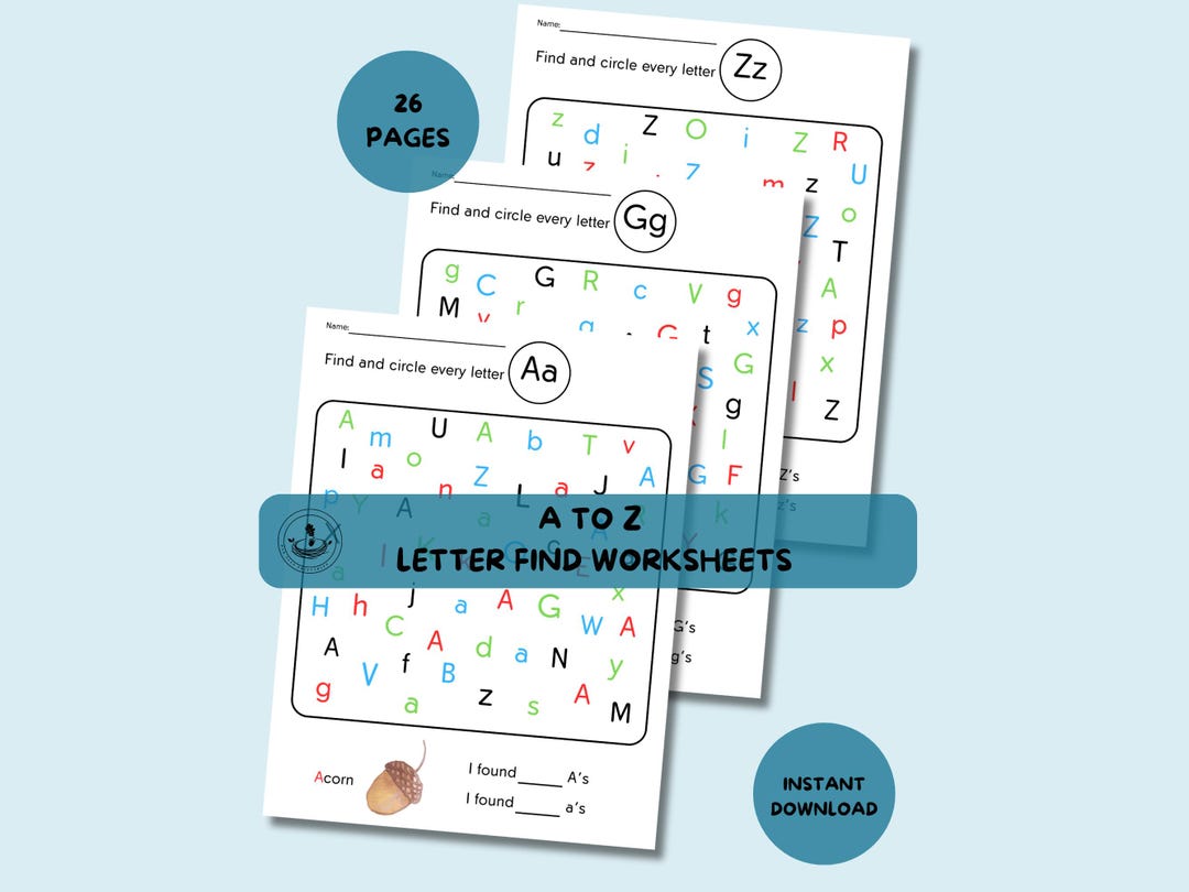 Letter Find Worksheets A-Z | Alphabet Recognition Printable (instant ...