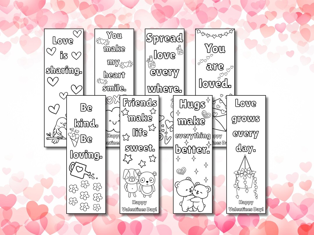 Valentine’s Bookmark Coloring Craft for Kids | Printable Valentine’s ...