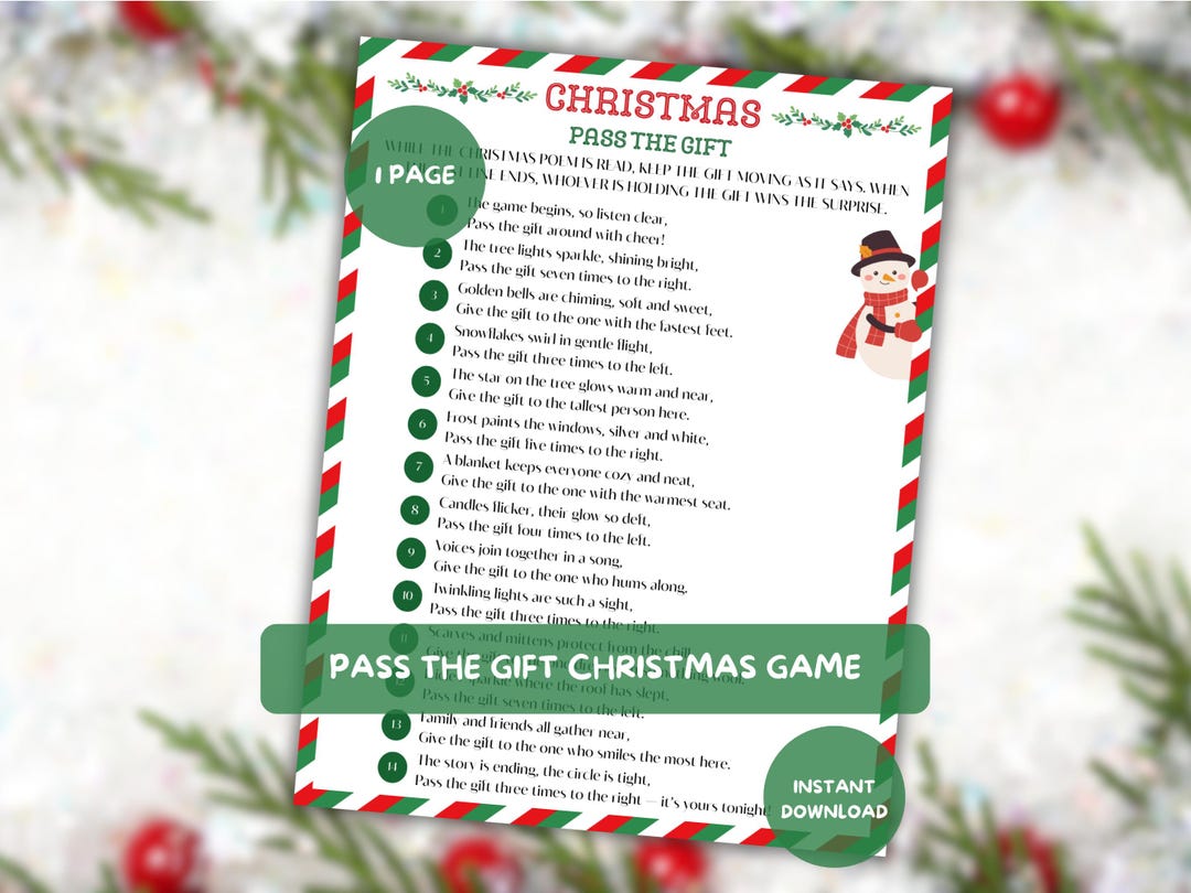 Pass the Gift Game for Kids | Printable Holiday Party Game | Fun Family ...