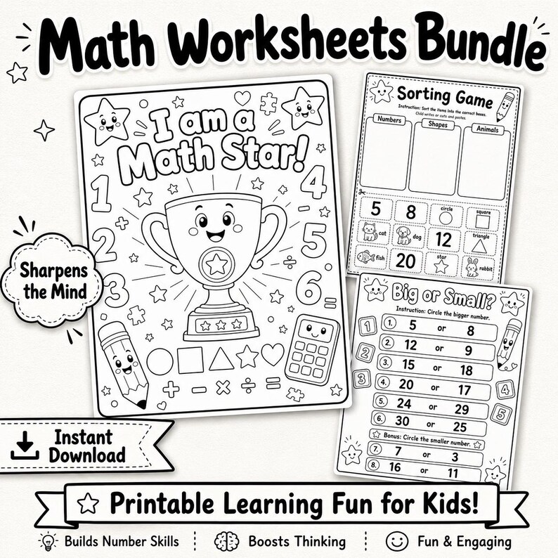 Math Logic Worksheets for Kids Ages 5-7 – 50 Printable Pages (PDF ...