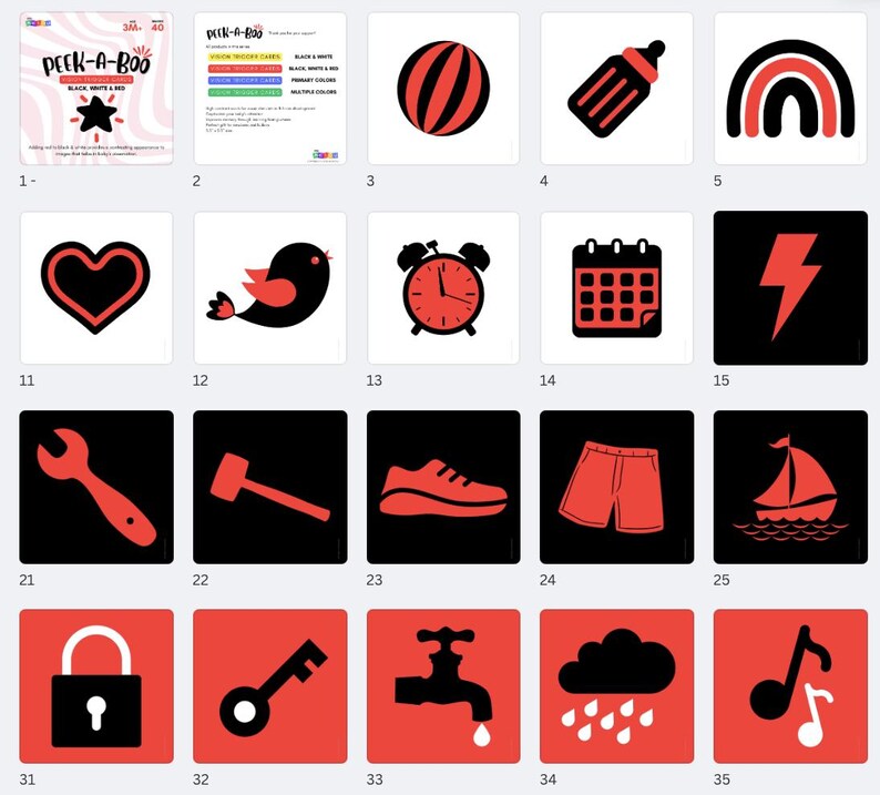 High Contrast Sensory Flashcards: Black, White & Red Visual Stimulation ...