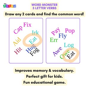 Spot Word Game: 3 Letter Verbs Flashcards (PDF Downloadable File) - Etsy