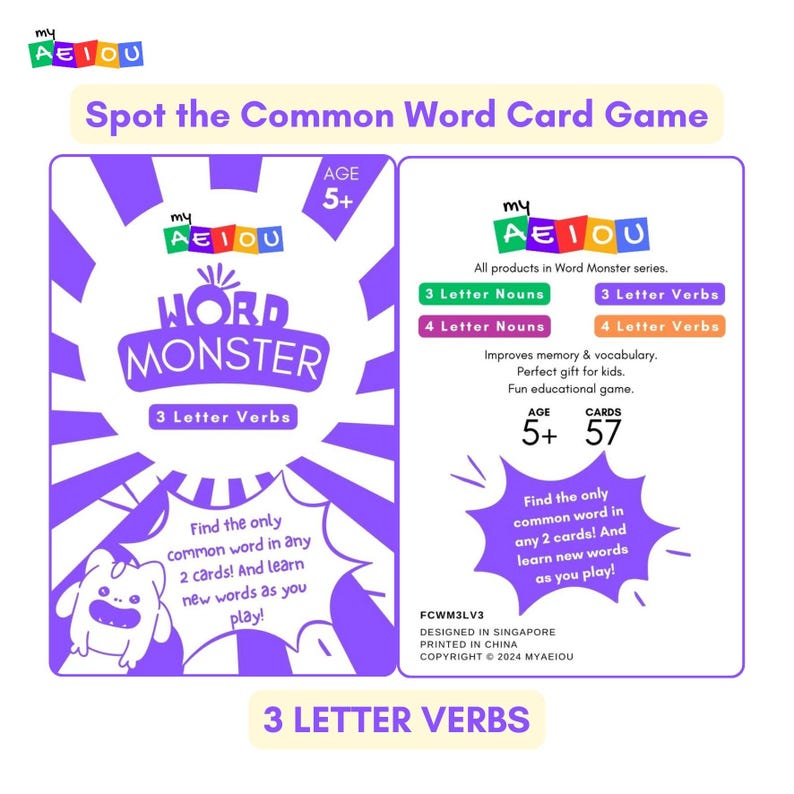 Spot Word Game: 3 Letter Verbs Flashcards (PDF Downloadable File) - Etsy