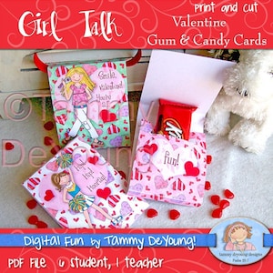 Girls Valentine Cards *valentine Cards for Kids* DIY Printable Candy ...