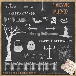 Halloween Chalkboard Clip Art, Spooky Halloween Images, Digital ...