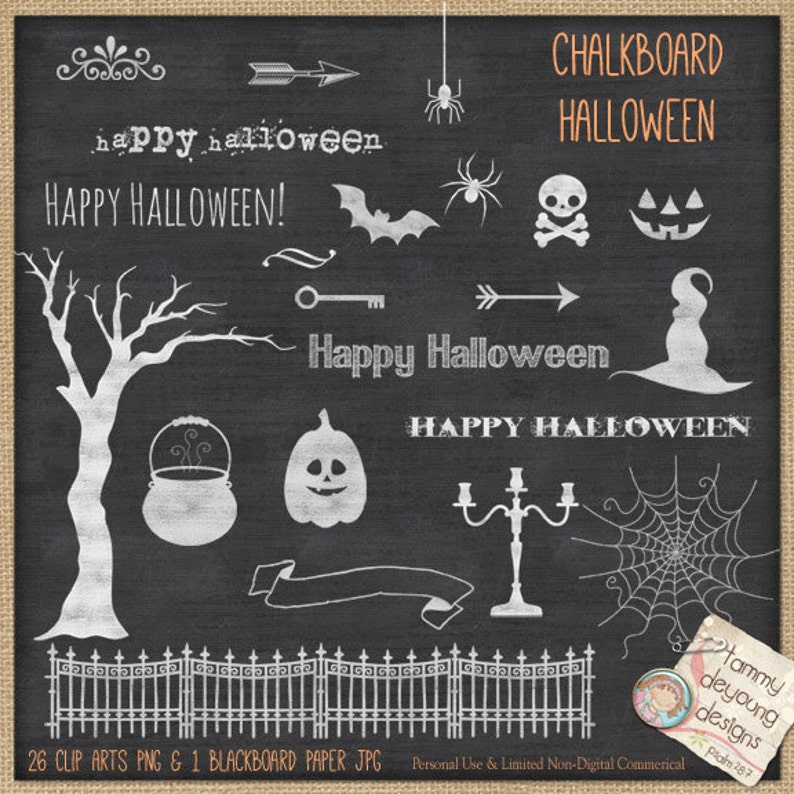 Halloween Chalkboard Clip Art Spooky Halloween images | Etsy