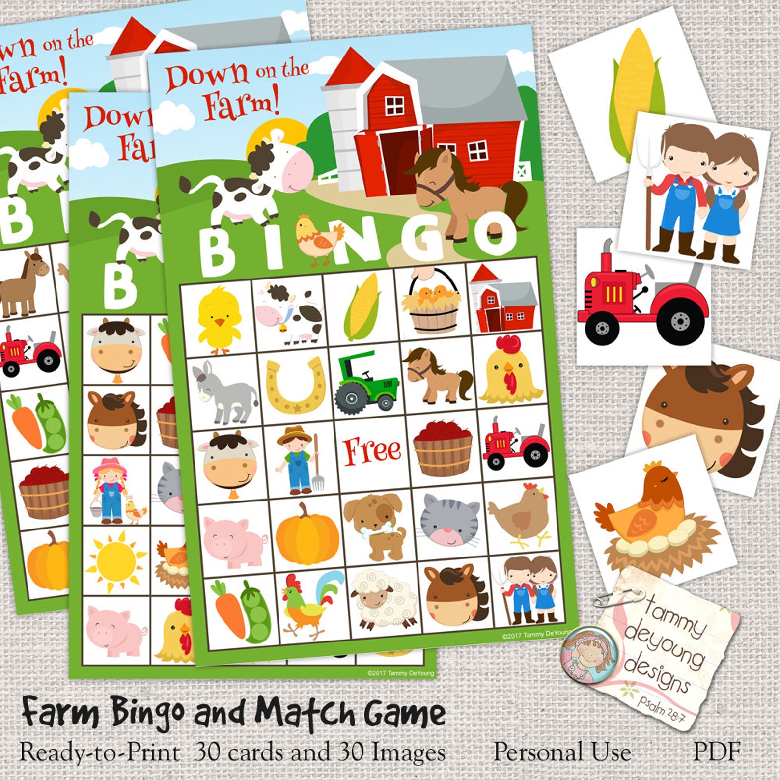 Digital Farm Animal Bingo Printable Barnyard Bingo Game Farm - Etsy