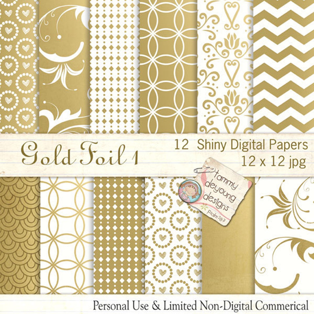 Gold Foil Paper *metallic Gold Digital Paper 1" Elegant Gold Patterns ...