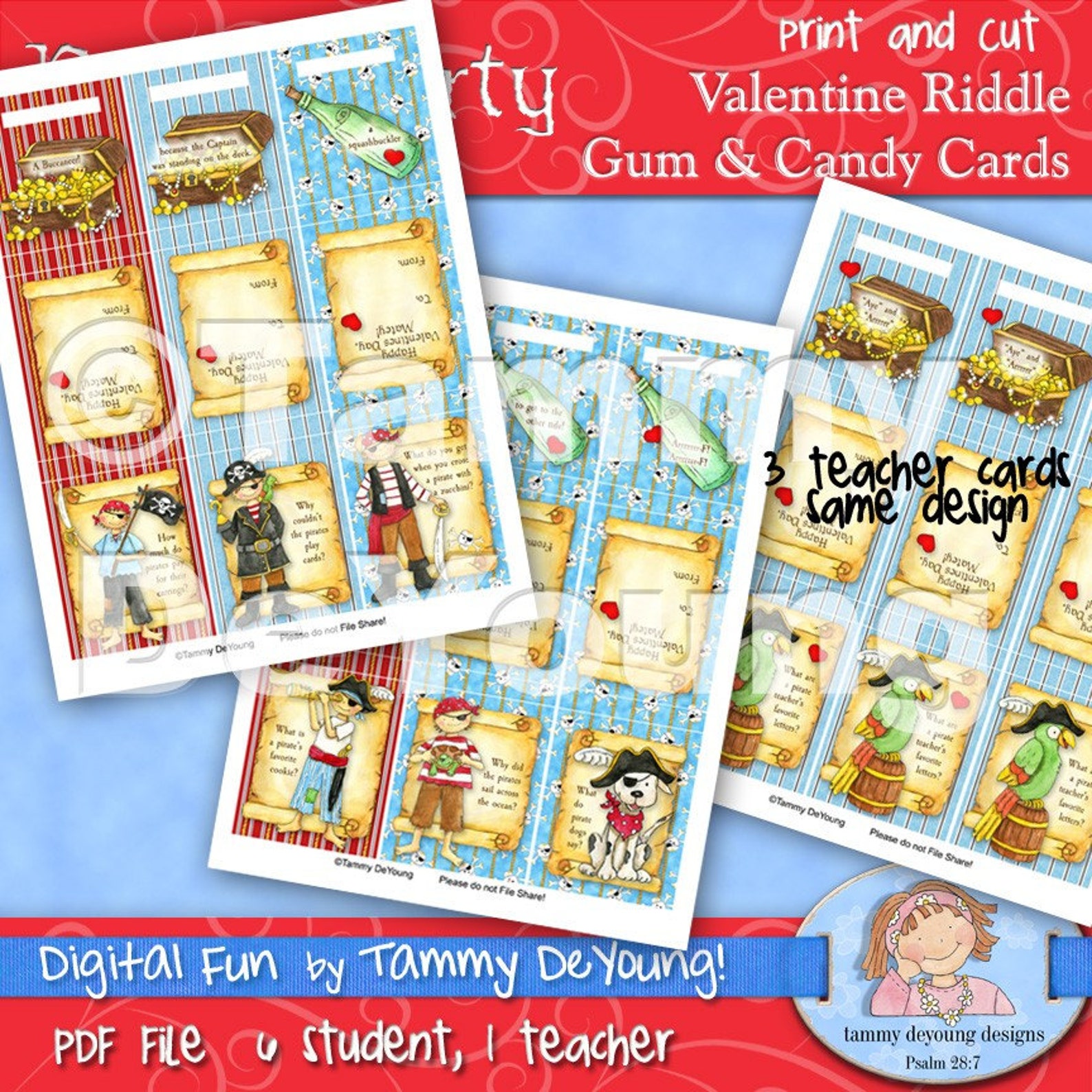 Pirate Valentine Cards for Kids DIY Printable Valentines - Etsy