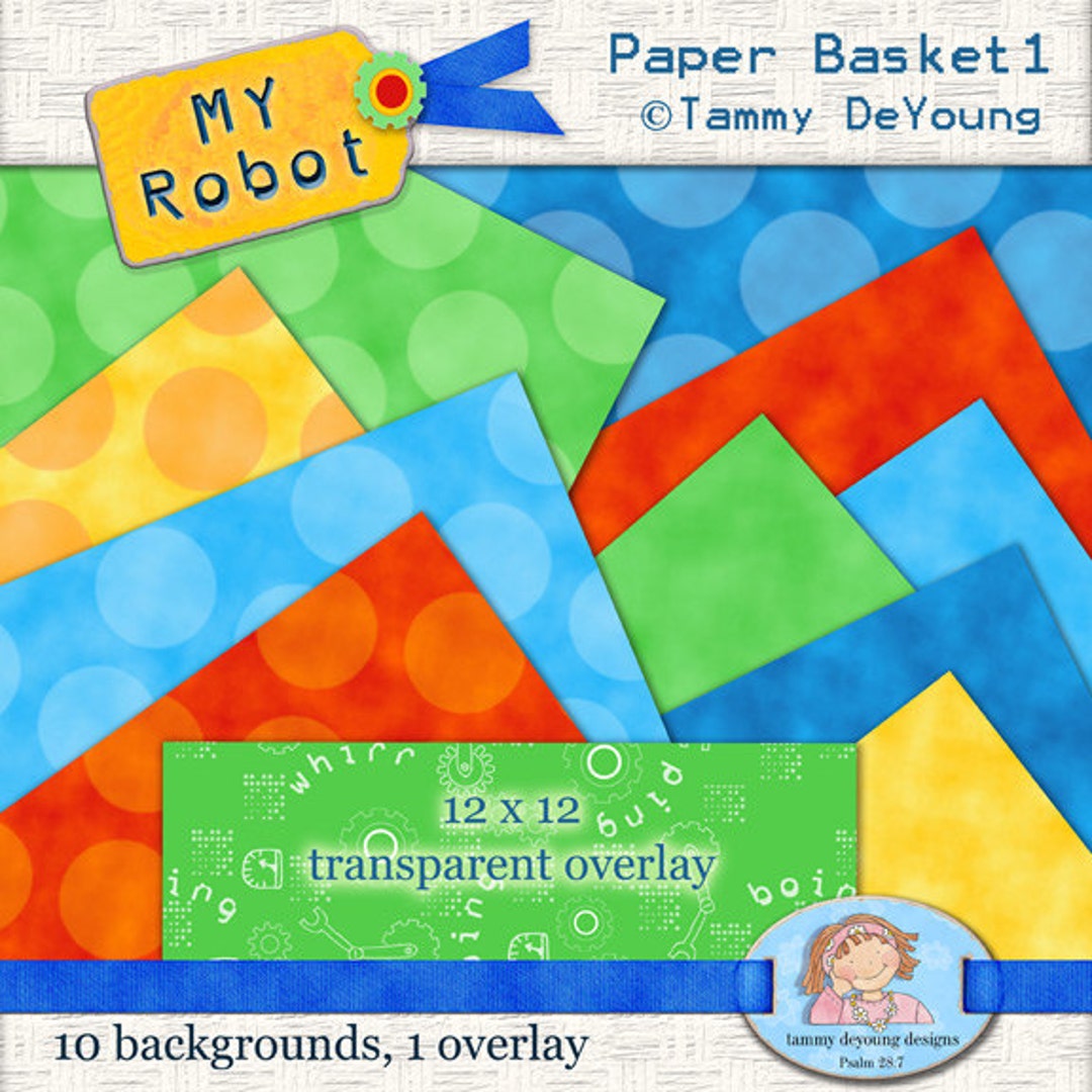 Robot Digital Papers 1 *bright Colored Paper* Backgrounds for Birthday ...