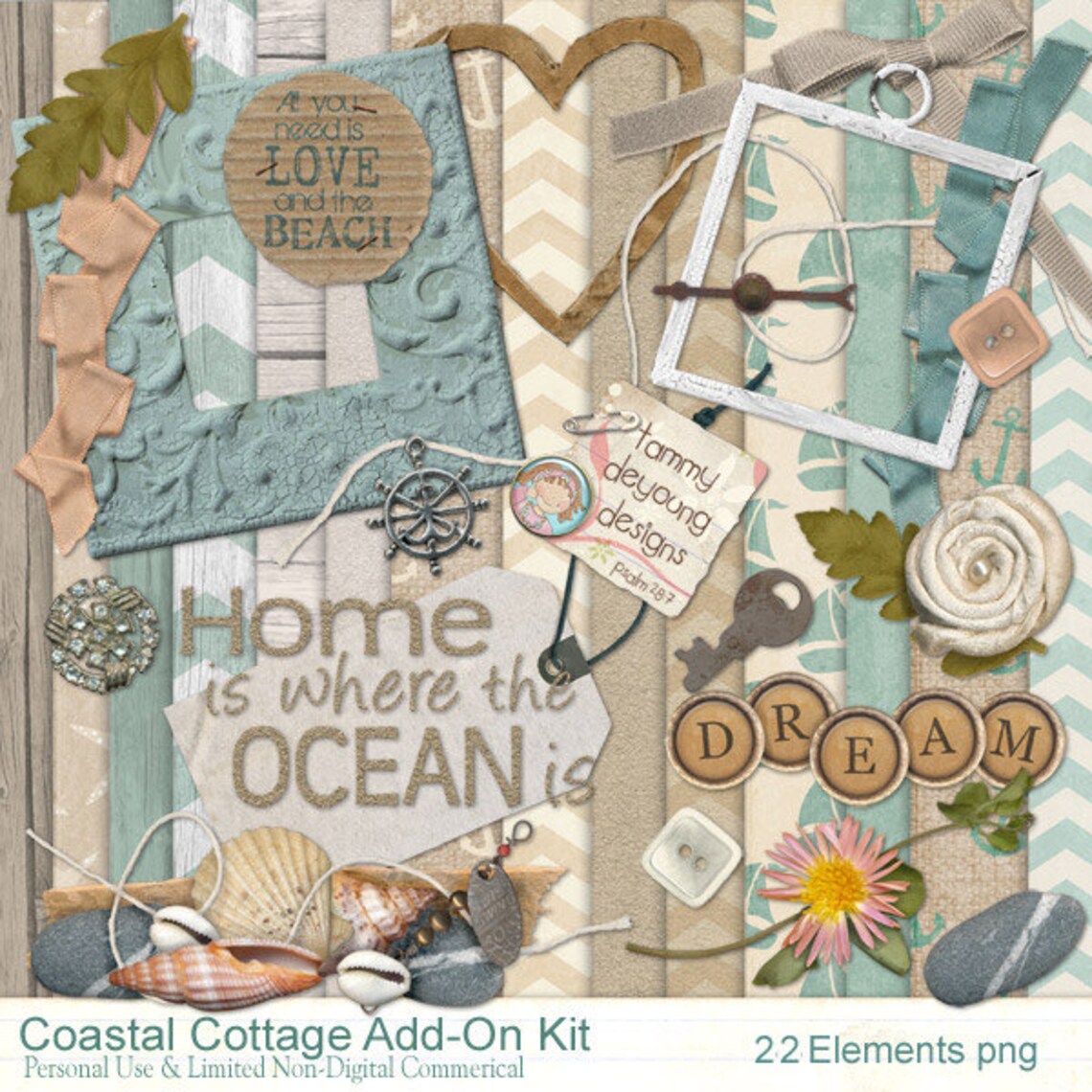 Beach Scrapbook Kit 2 Nautical Digital Papers & Ocean Clip - Etsy