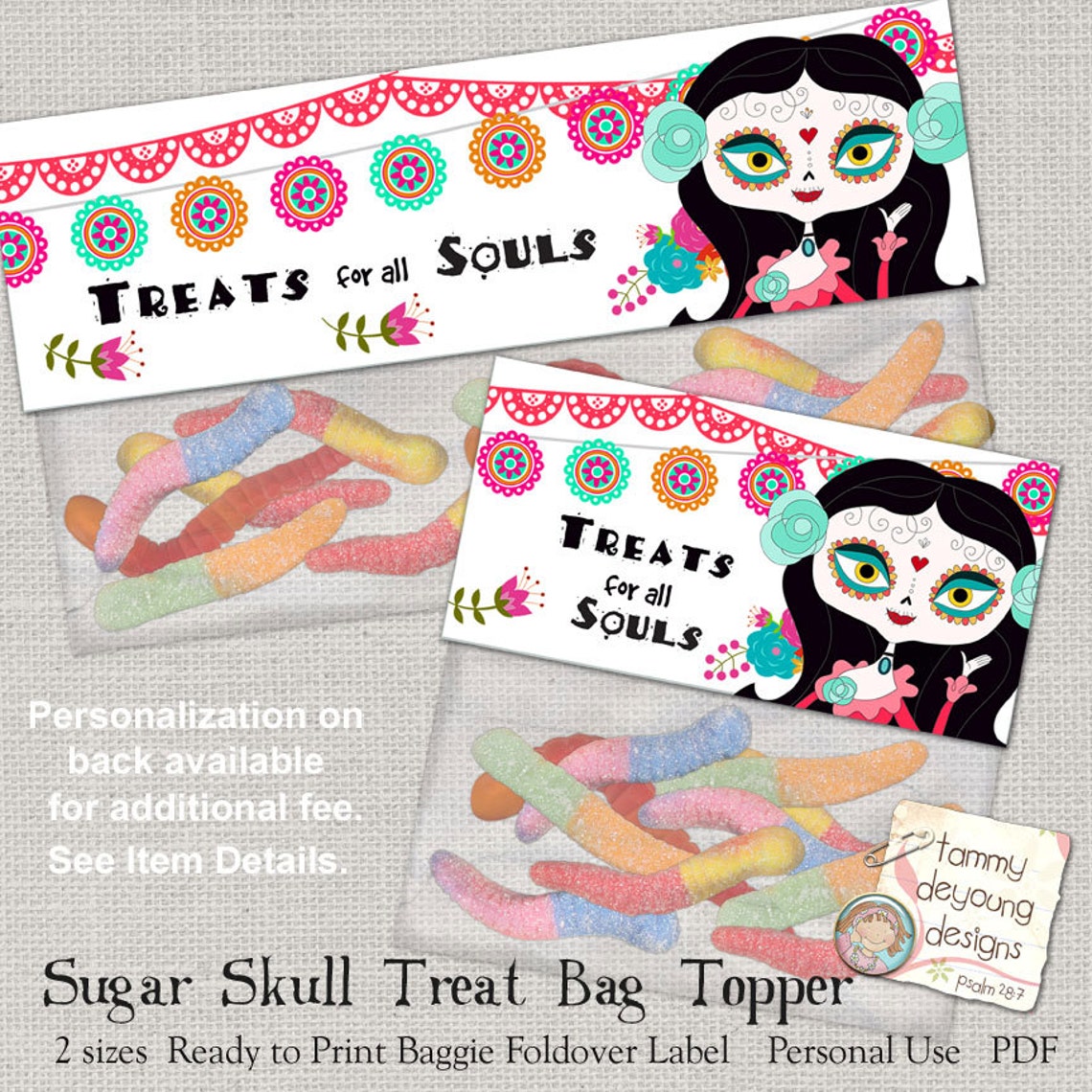 Sugar Skull Halloween Goodie Bag Label Sugar Skull Party - Etsy