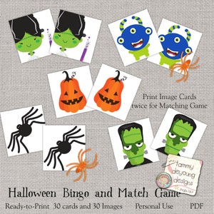 Halloween Bingo Game, Printable Bingo Cards, Halloween Kids Party Favor ...
