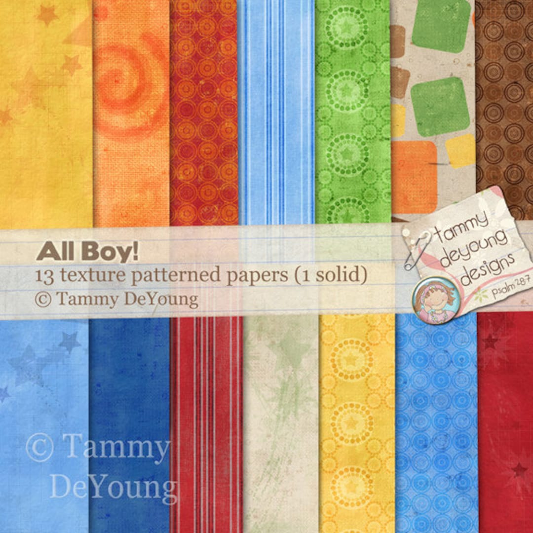Digital Papers for Boys in Primary Colors for Scrapbooks, Invitations ...