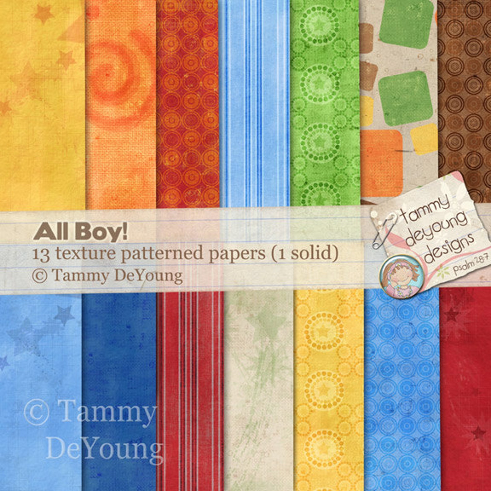 Digital Papers for Boys in Primary Colors for Scrapbooks, Invitations ...