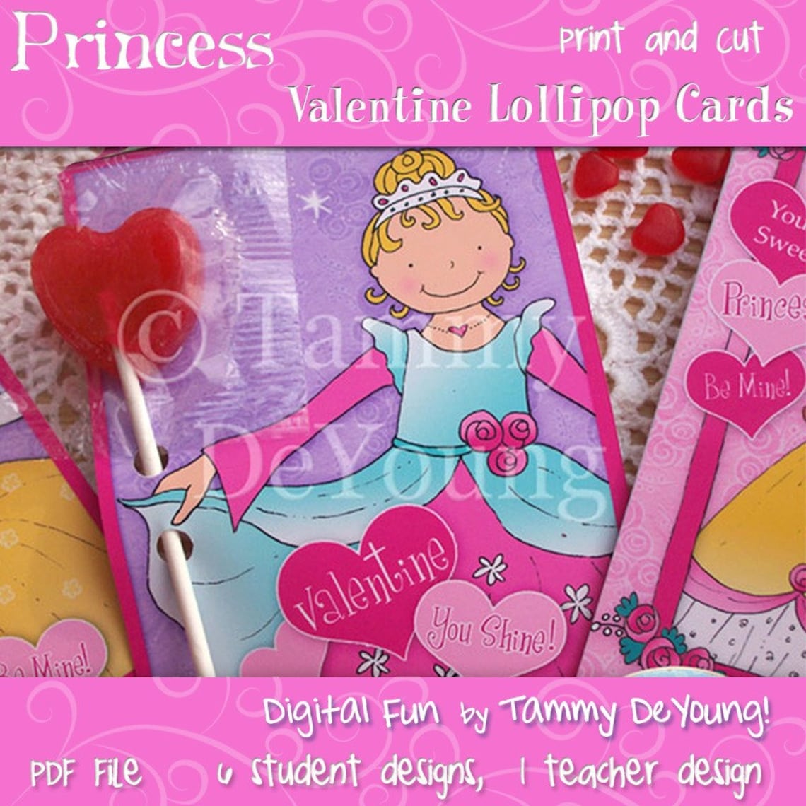 Princess Valentine Cards for Girls valentines for Kids DIY | Etsy