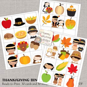 Thanksgiving Bingo Game, Printable Bingo Cards, Give Thanks Kids Game ...