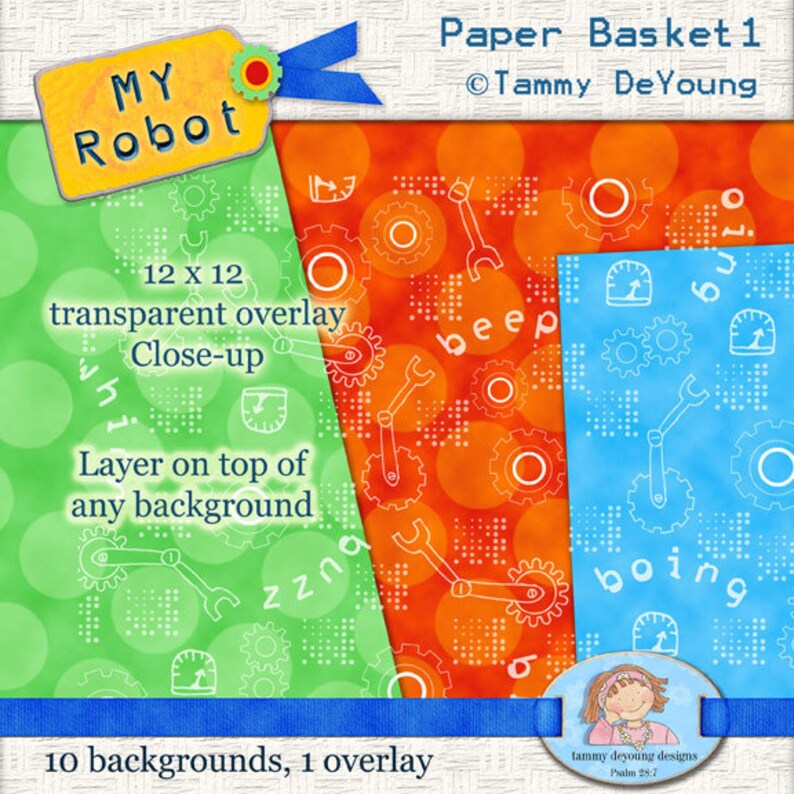 Robot Digital Papers 1 Bright Colored Paper backgrounds for | Etsy