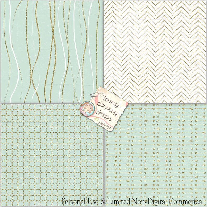Mint & Gold Glitter Wedding Digital Papers Green With Arrows | Etsy