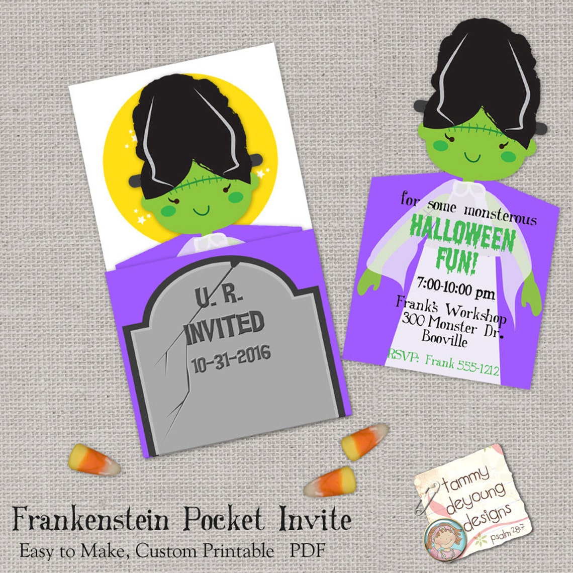 Frankenstein Invite Halloween Party Invitation Printable or - Etsy