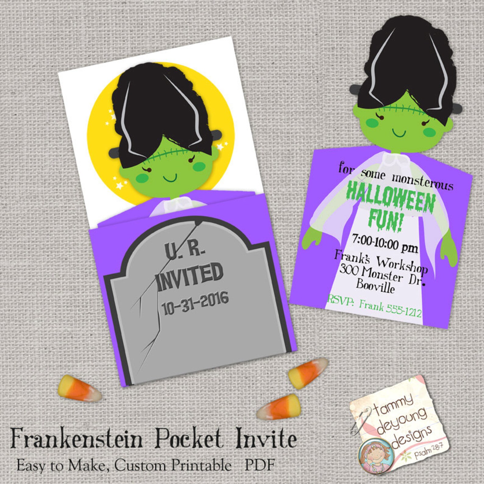Frankenstein Invite Halloween Party Invitation Printable or - Etsy