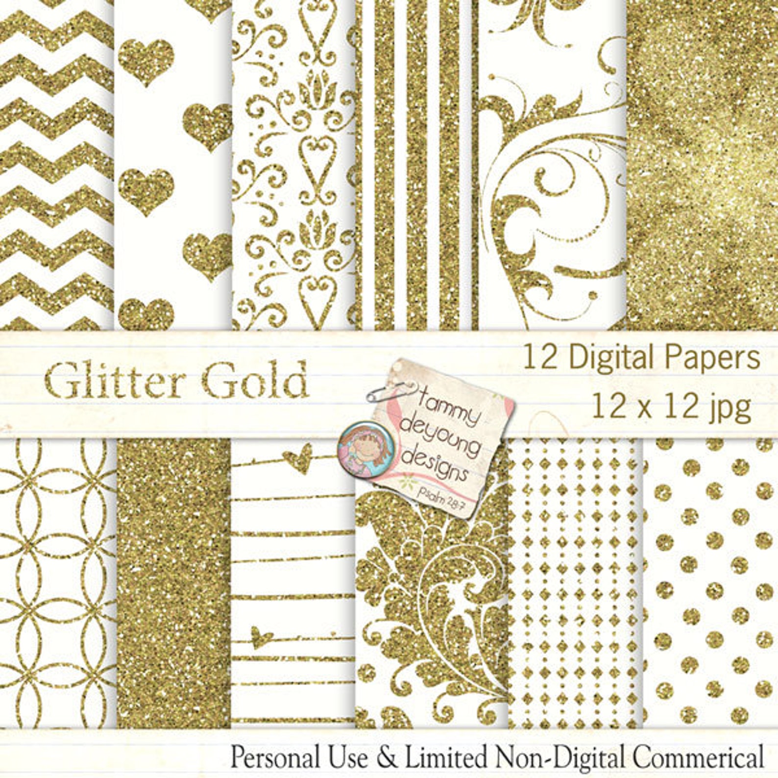 Gold Glitter Digital Paper Faux Glitter Backgrounds With With - Etsy
